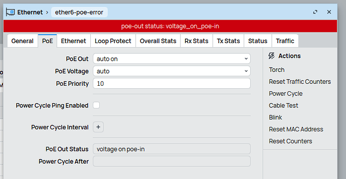 "ether6-poe-error detected poe-out status: voltage_on_poe-in ...