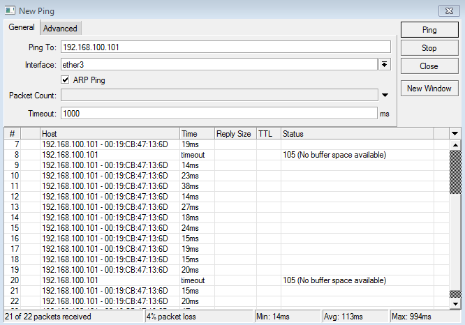 Odd router lockup, error=No buffer space available - General - MikroTik community forum