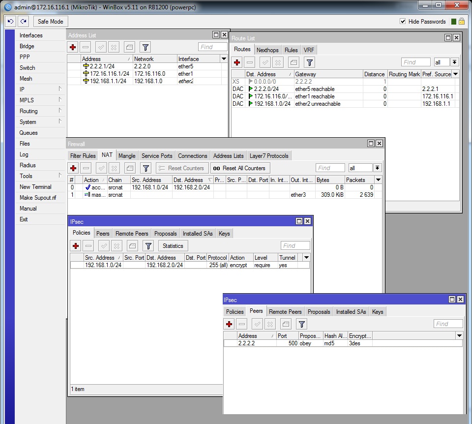 IPsec between zwo RB1200 don't work - Beginner Basics - MikroTik community forum