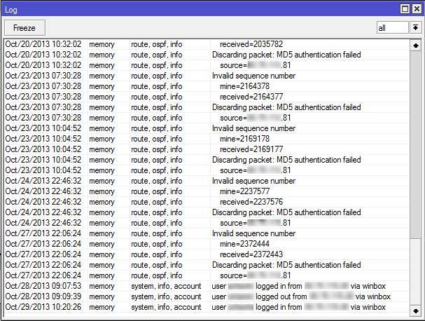 OSPF - Invalid sequence number / MD5 authentication failed - Forwarding Protocols - MikroTik ...
