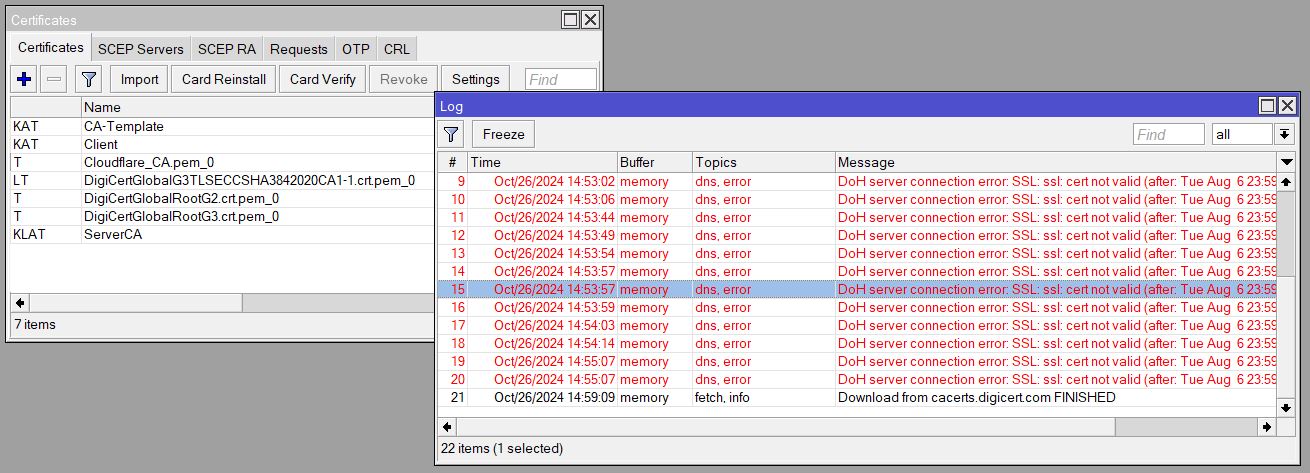 DoH: New DNS Server Certificate and SSL Error - General - MikroTik ...