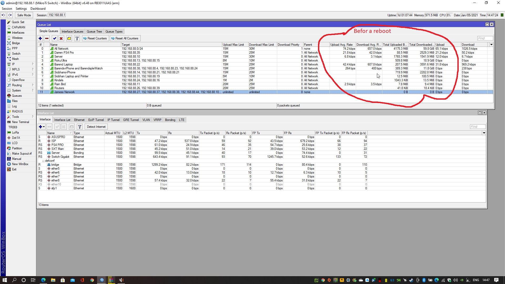 RouterBOARD 3011UiAS total download get reset after reboot - Beginner Basics - MikroTik ...