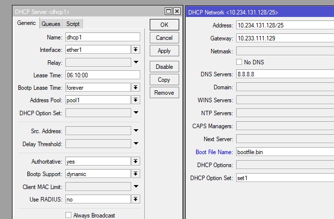 DHCP Option 67 not populating bootfile-name bootp header - General ...