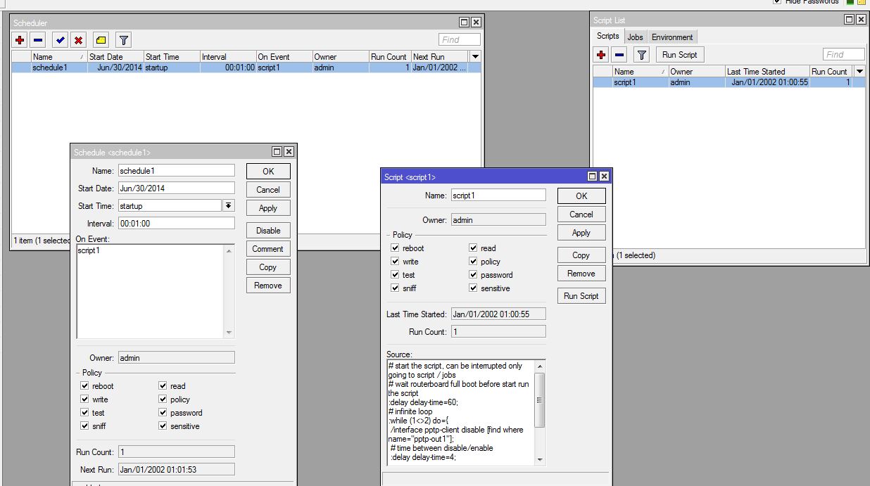 disable/enable pptp interface script needed - General - MikroTik community forum