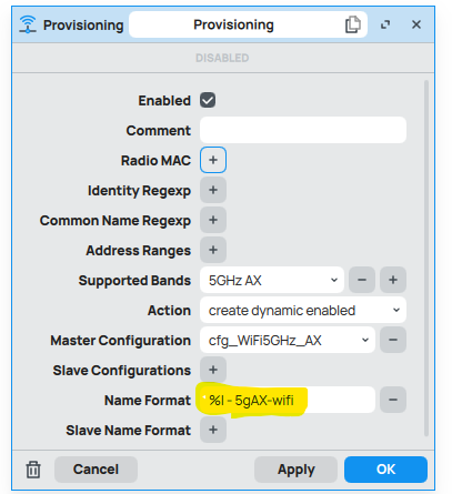 CAPsMAN Provisioning Name Format not working - Wireless Networking - MikroTik community forum