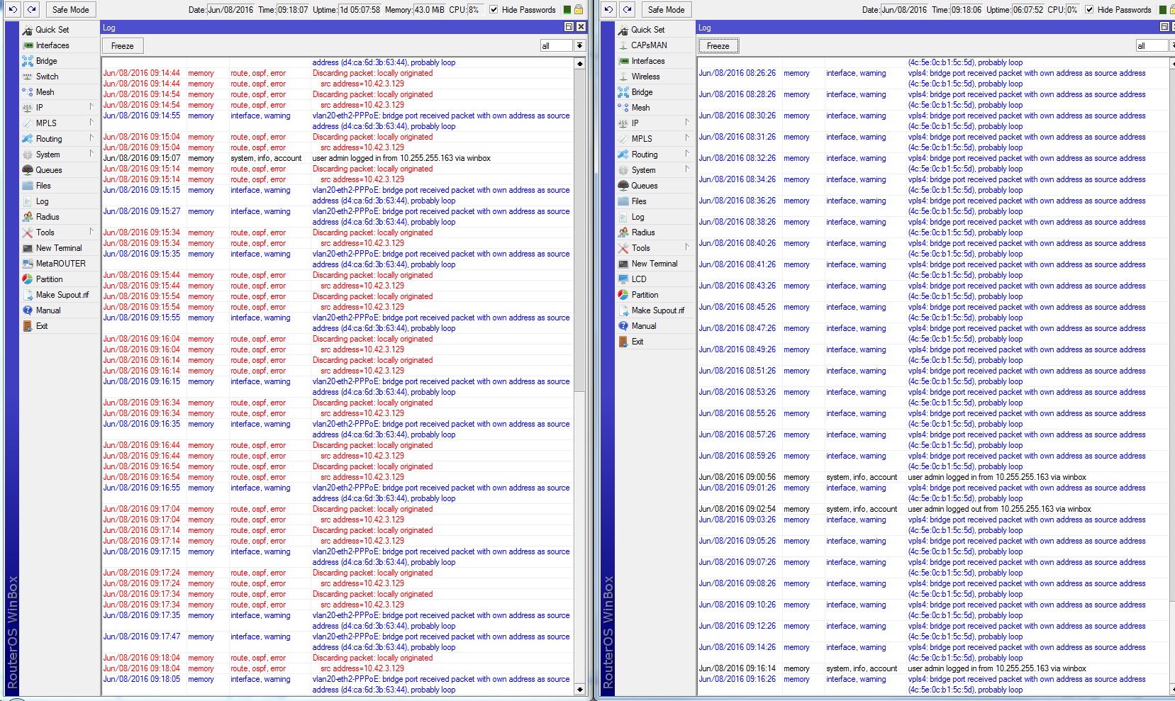 Loop issue in VLAN trunking between two CCR Routers - General - MikroTik community forum