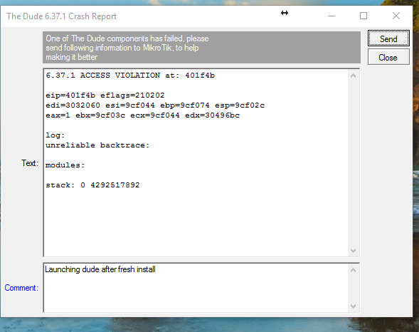 The Dude client ACCESS VIOLATION on fresh install with Windows 10 - The ...