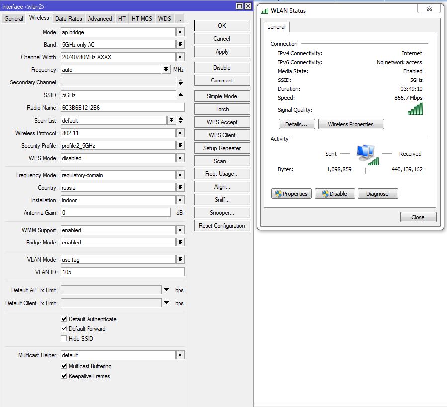 HAP ac RB962UiGS-5HacT2HnT - client1 AP client2 no more 150Mbit speed ...