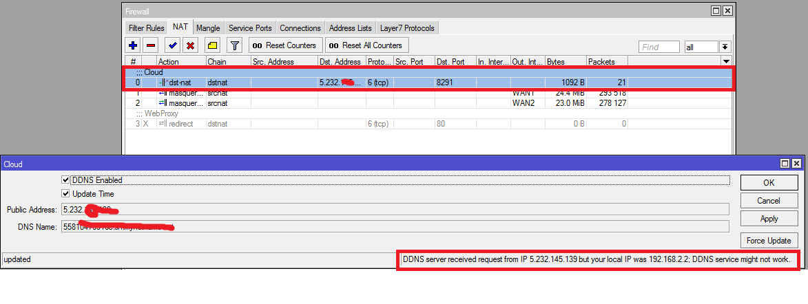 Problem with cloud,Connect to modem instead connect to Mikrotik - General - MikroTik community forum