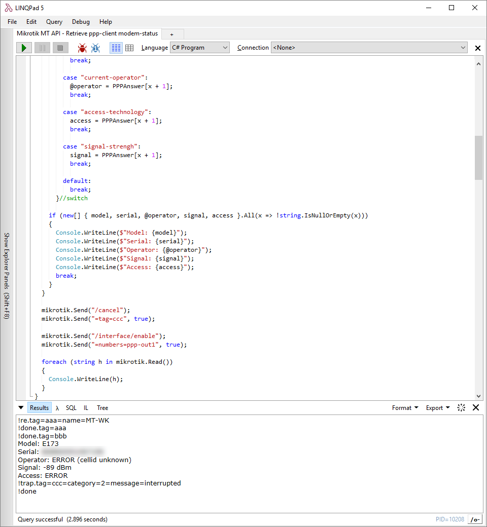 how can I run info to modem using API c#? - Scripting - MikroTik community forum