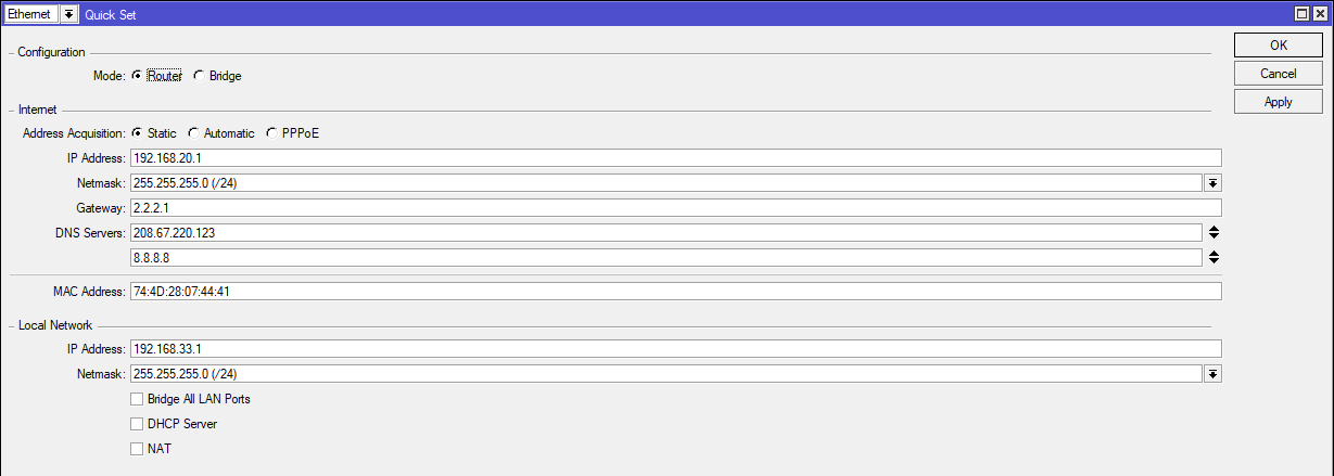 Quick Set Auto change Configuration - Beginner Basics - MikroTik community forum