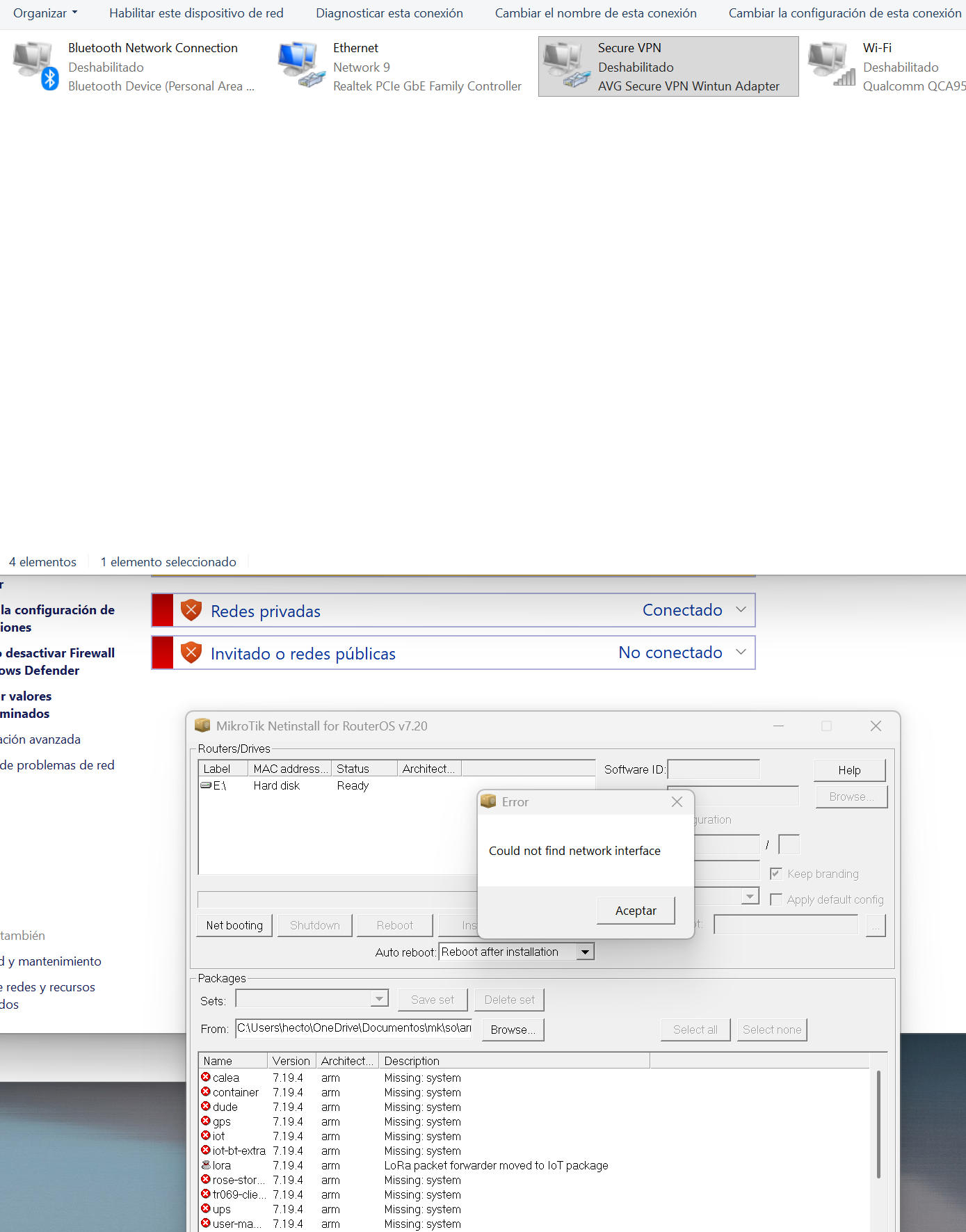 "Could not find network interface" when trying to use Netinstall - Beginner Basics - MikroTik ...