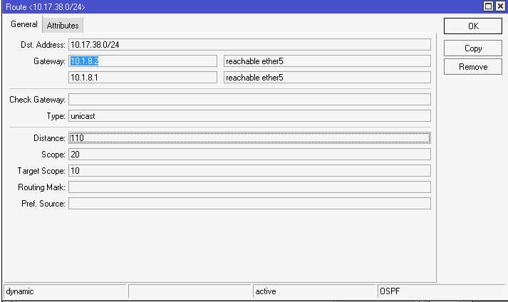OSPF receive one dst-address with two gateway - Forwarding Protocols - MikroTik community forum