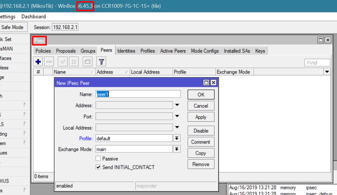IPsec peer Auth method option is missing - Beginner Basics - MikroTik community forum