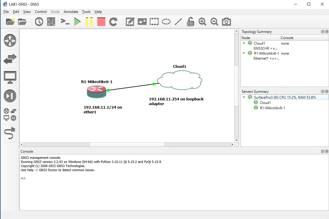 GNS3 CHR with MS Loopback adaptor - Virtualization - MikroTik community forum