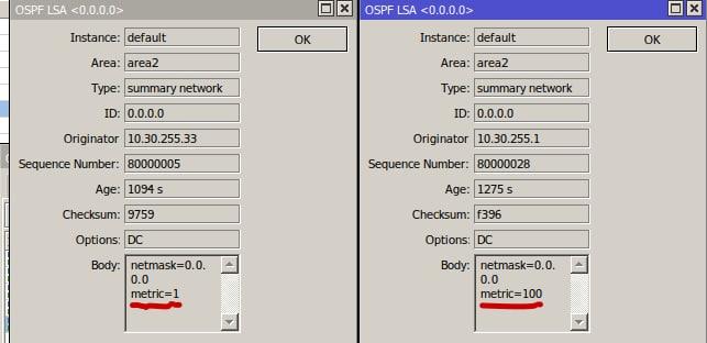 OSPF LSA3 Metric - Forwarding Protocols - MikroTik community forum