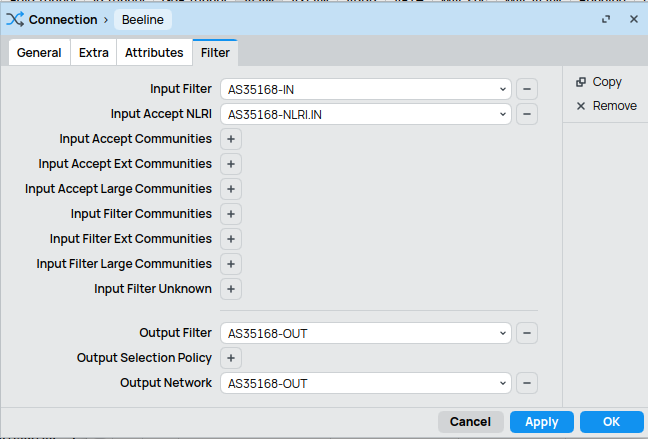 BGP "Input Accept NLRI" only to accept default route? - Forwarding Protocols - MikroTik ...