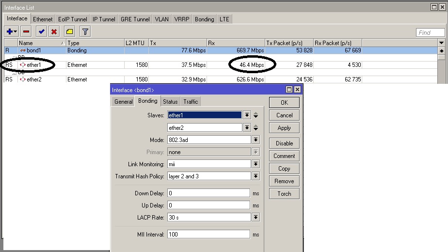 Mikrotik CCR 1036 802.3ad Bond with Cisco3750G over etherchannel LACP ...