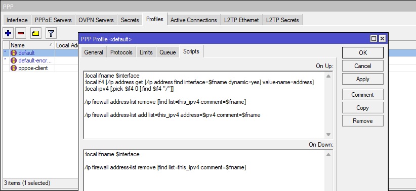 What is built-in variable inside PPP profile scripts - Scripting - MikroTik community forum