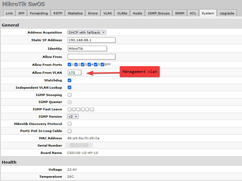 CSS106-1G-4P-1S vlans to a Unifi switch.. - Beginner Basics - MikroTik community forum
