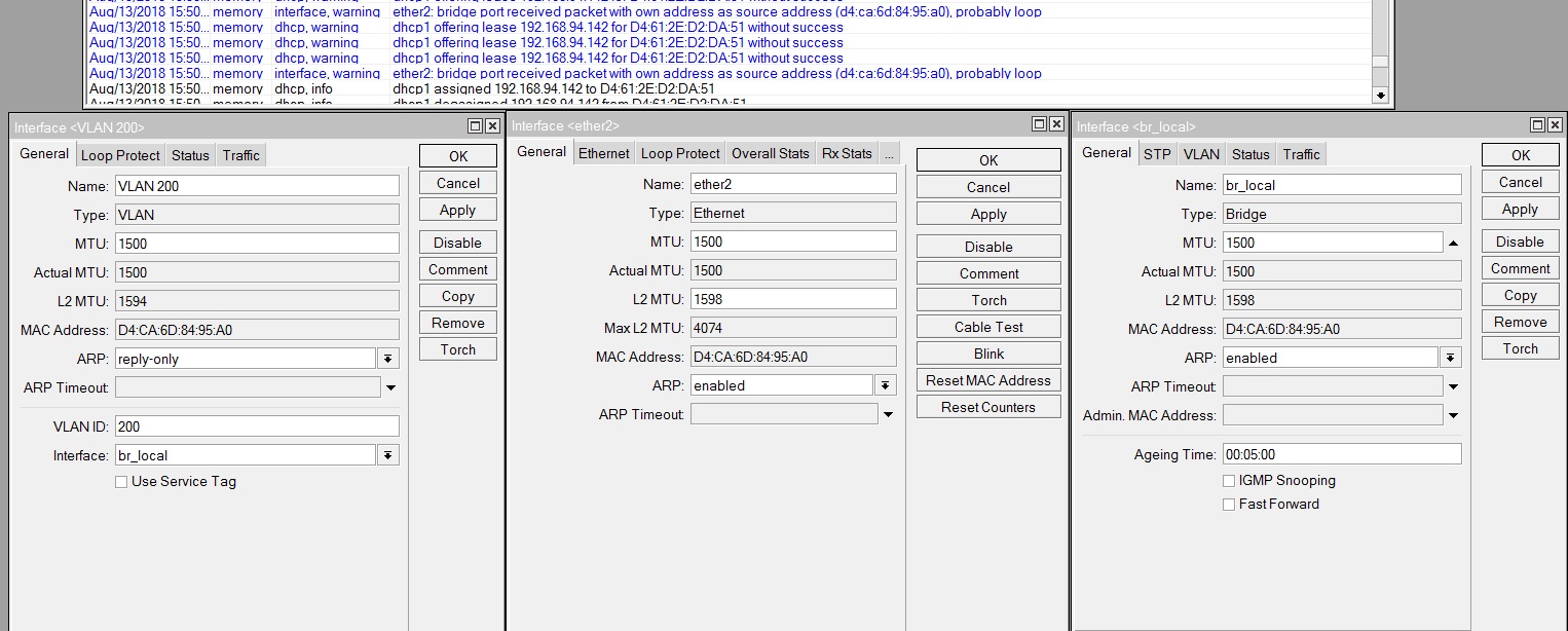 Bridge port received packet with own address as source address, probably loop - General ...